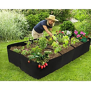 Viycuho Fabric Raised Garden Bed, 135 Gallon 8 Holes Rectangle Breathable Planting Container Grow Bag Planter Pot for Plants, Flowers and Vegetables (2 Rectangular)