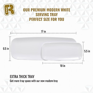 R-kay 4 Pack Plastic Serving Trays for Party - White Serving Tray 17 by 6.5 in - Heavy Duty Dessert Trays for Food - Rectangular Party Serving Trays - Premium Party Trays - White Platters