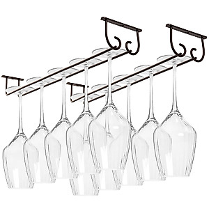 LotFancy Wine Glass Rack Under Cabinet, 17 inch Pack of 2 Metal Stemware Storage Rack Under Shelf, Bar Glass Holder for Kitchen Home Décor