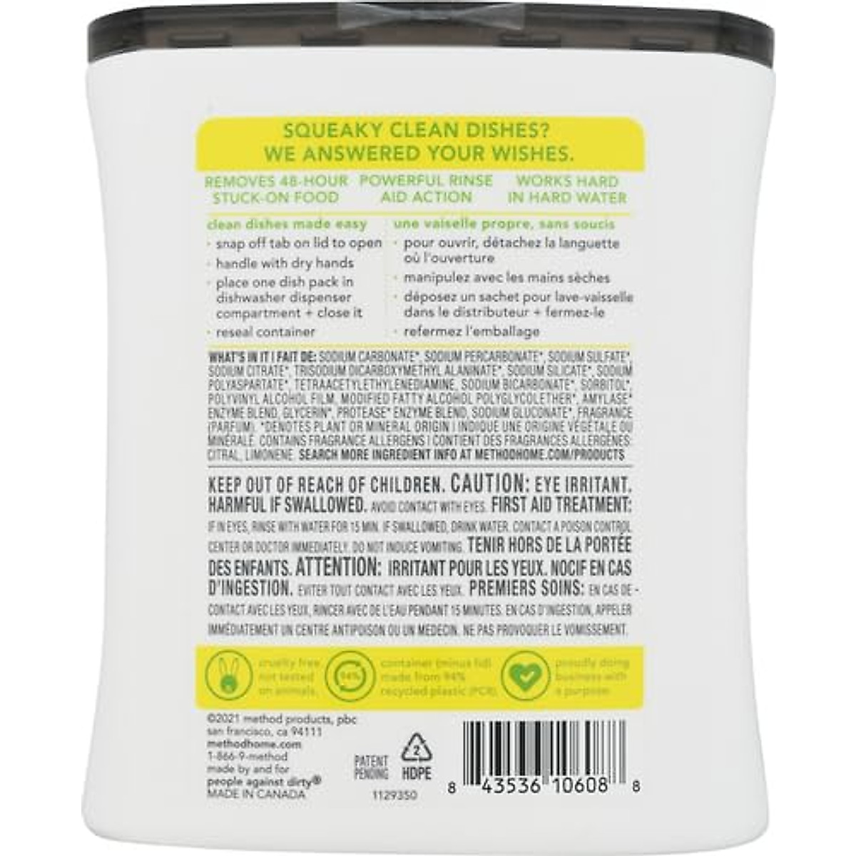 Method Dishwasher Detergent Packs, Lemon Mint, 30 count