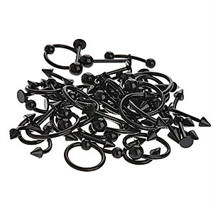 IPINK Spike Bars Labret Lip Ring Stud Body Piercing Stainless Steel Black 50pcs 16g