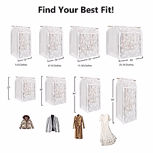 Garment Bags for Hanging Clothes Fully Sealed, Large Dustproof Hanging Clothing Storage Bags, Garment Cover Wardrobe Clothes Protector for Dress, Suit, Coat, Large Clothes (60"H×24"L×20"W, 2-Pack Translucent)