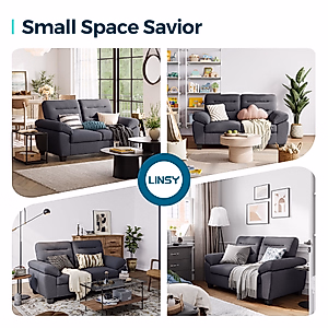 LINSY HOME 58" W Loveseat Sofa, Cloud-Like 2 Seat Couch Modern Comfy Sofa for Bedroom and Living Room, Small Sofa for Small Spaces, Bluish Grey