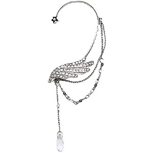 Face Shape Evil Eyes Ear Cuff Earring for Women Non-piercing Silver Abstract Simple Fashion Aesthetic Dainty Kpop Rhinestone Angel Wings Ear Wrap Crawler Hook Earring with Chain Charms (Silver 2)