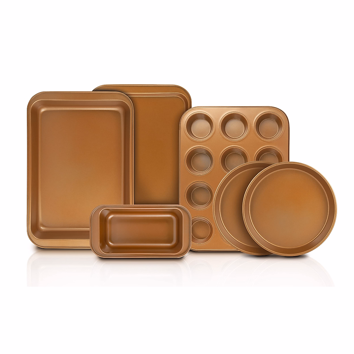 Eternal Living Copper Nonstick Bakeware Set (Cake Pans, Cupcake Tray, & Cookie Sheets, 6 Piece)