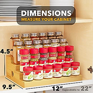 SpaceAid 4 Tier Bamboo Spice Rack Organizer for Cabinet, Kitchen Pantry Spices Storage Rack for Cabinets Organization, Home Seasoning Tiered Can Goods Racks Wood Shelf Organizers (4 Tier, Natural)