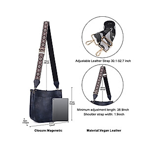 Caitina Crossbody Bags For Women Vegan Leather Hobo Handbags Designer Crossbody Purses Bucket Bag For Women with 2PCS Adjustable Strap(Blue Black)