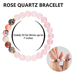 HOZEAL Rose Quartz Bracelet, Love Friendship Pink Crystal Stone Chakra Bracelet, Business Money Energy Wealth Good Luck Prosperity Feng Shui Beaded Bracelet for Men Women (B)
