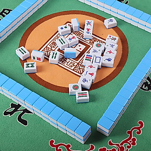 GUSTARIA Chinese Mahjong Set, Mahjong Game Set with 146 Numbered Large Tiles (1.5", Blue), Mahjongg Tiles Set with Brown Carrying Case (Mah Jongg, Majiang)