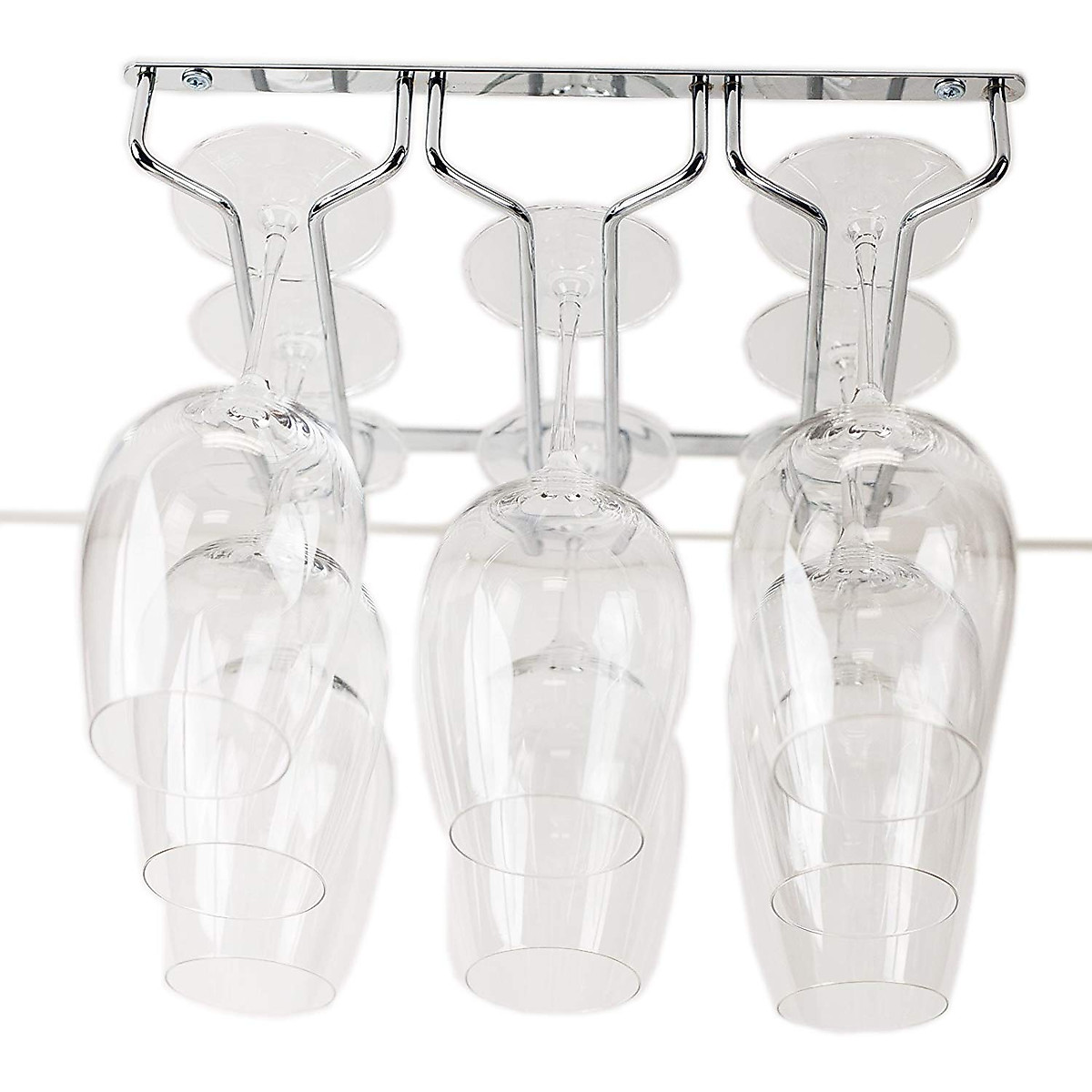 HUJI Durable Under Cabinet Stemware Rack Storage Organization (1 Pack, Chrome)