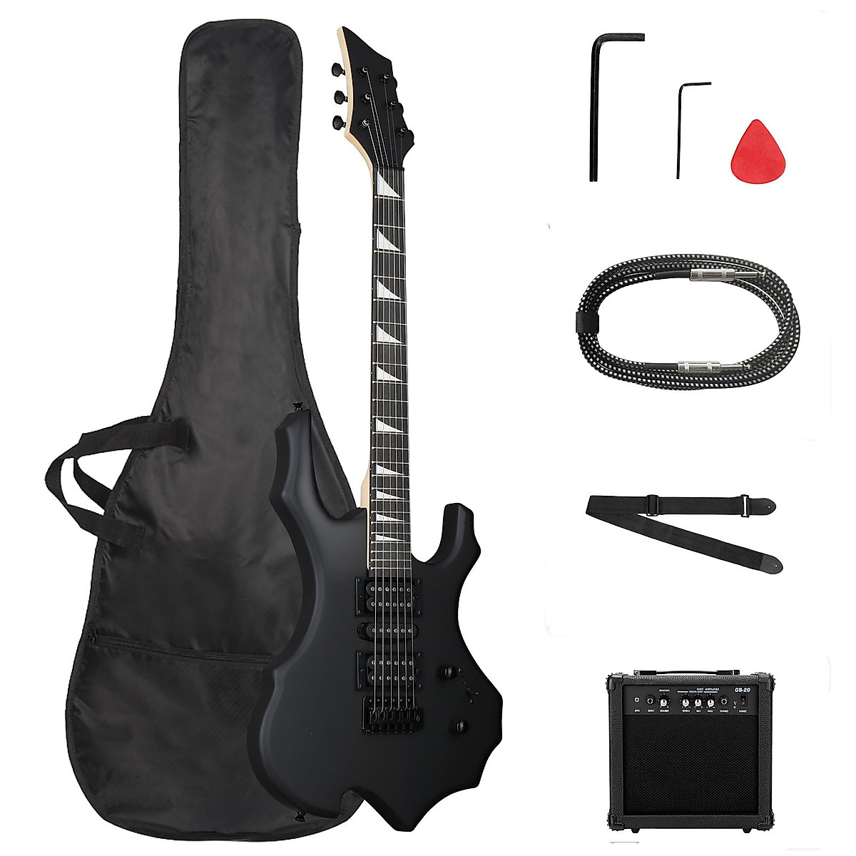 Ktaxon Burning Fire Design Electric Guitar Kit, 39-inch HSH Pickup Electric Guitar Beginner Guitar Set with Amplifier, Rosewood Fingerboard, 5-Ways Pickup Switch (Matte Black)
