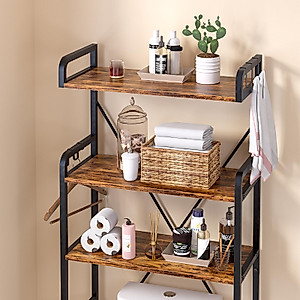 Huhote Over The Toilet Storage Rack with 3-Tier Bathroom Shelves, Space Saver Toilet Shelf, Bathroom Storage Organizer with Hooks for Over Toilet Storage and Bathroom Shelf (Rustic Brown)