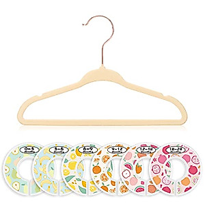Rose Gold Baby Velvet Hangers 30 Pcs & 6 Closet Organizer Dividers, Non-Slip Kids Hangers, Yellow