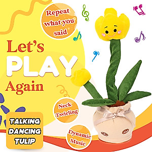 Cuteoy Talking Tulips Plush Toy Repeats What You Say Dancing Walking Mimicking Twisting Stuffed Animal Musical Electric Interative Christmas Birthday Girls Boys Flowers Gifts