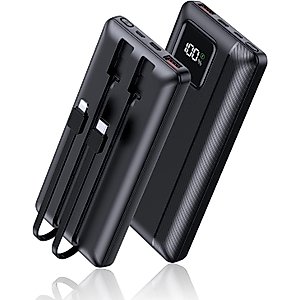 Power-Bank-Portable-Charger - 16000mAh Power Bank Support PD 30W and QC4.0 Fast Charger with Built-in 2 Output Cable and LED Display for iPhone and Android Phones and Most Electronic Devices