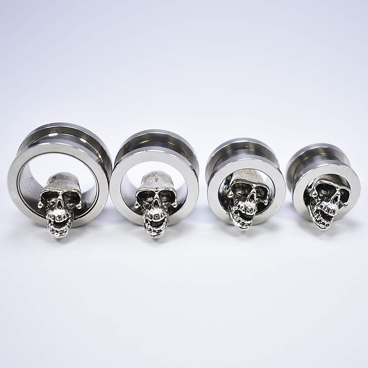 JIAPEIJIA 8-24mm 2Pcs 3D Skull Ear Tunnels and Plugs Ear Stretching Expander Piercing Ear Gauges Stud Earring (61/64''(24mm))