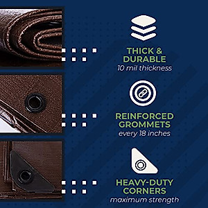 Tarps Heavy Duty Waterproof - Tarp Cover Brown/Silver, Thick Material, Tear Proof, UV Resistant, Heavy Duty Edges, Boat Tent, RV or Pool Cover 10x12