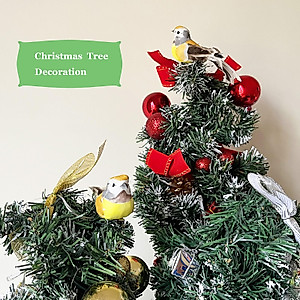 LWINGFLYER 12pcs 3.9" Artificial Simulation Feather Birds Realistic Yellow Sparrow Foam Bird for Craft Wreath Decoration Christmas Tree Ornaments (Clip)