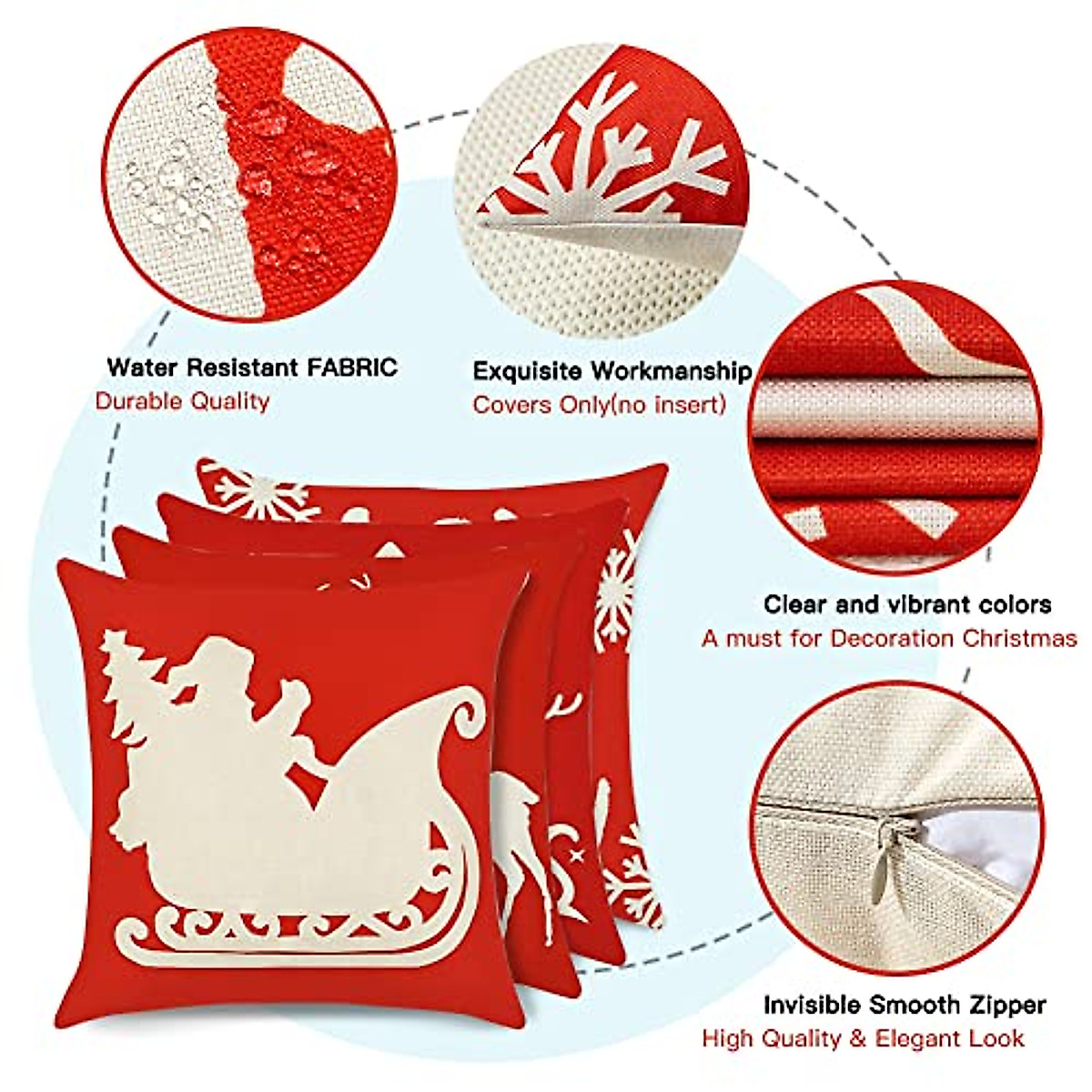 OTOSTAR Christmas Decorations Red Christmas Waterproof Pillow Covers 18 x 18 Inches Set of 4 Outdoor Merry Christmas Tree Deer Throw Pillow Covers Xmas Series Cushion Case Garden Pillowcase for Sofa