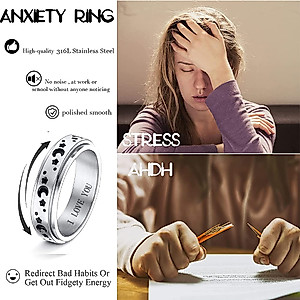 AKEL DOAP Personalized Spinner Rings for Anxiety Stainless Steel for Women Sun Moon and Star Statement Ring Fidget Rings for Anxiety for Men Engraved Name Rings for Mom (Style 4)