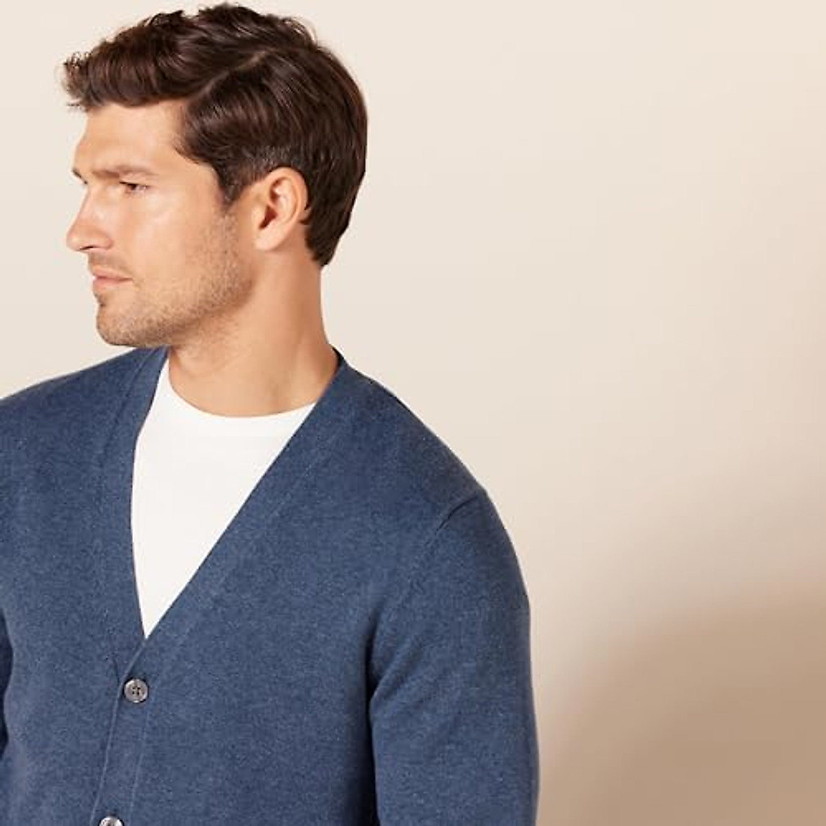Amazon Essentials Men's Cotton Cardigan Sweater, Blue Heather, Large