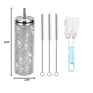 Glitter Water Bottles,Bling Cup -20oz Stainless Steel Diamond Water Bottle Insulated Cups with Lids and Straws Rhinestone ,Gift for Women Mom Girlfreind (silver)
