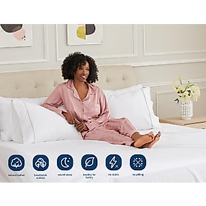 Sunflower Pillow Cases Queen Set of 2, 100% Cotton Queen Pillowcases, 20×30 inches with Silver Trim, Soft and Breathable, White