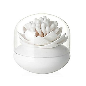 MaxS Lotus Cotton Swab Holder Small Toothpicks Q-tips Storage Organizer Canister Jar for Swabs Cosmetic Pads - White