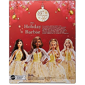 2023 Holiday Barbie Doll, Seasonal Collector Gift, Barbie Signature, Golden Gown and Displayable Packaging, Dark Brown Hair