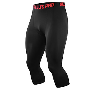 NELEUS Men's 3 Pack Running Capri Leggings Athletic Compression Short,6057,Black,Grey,White,M