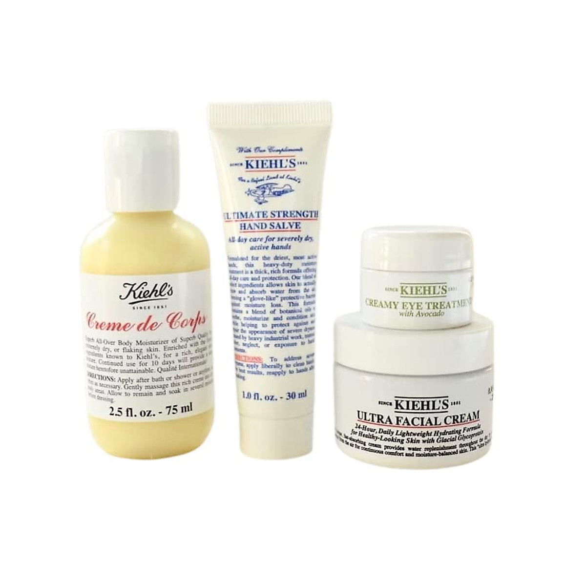 Kiehl's Head-to-Toe Hydrators Holiday Gift Set:: Creme de Corps Body Moisturizer, Creamy Eye Treatment with Avocado Nourishing Eye Cream, Ultra Facial Cream, and Ultimate Strength Hand Salve
