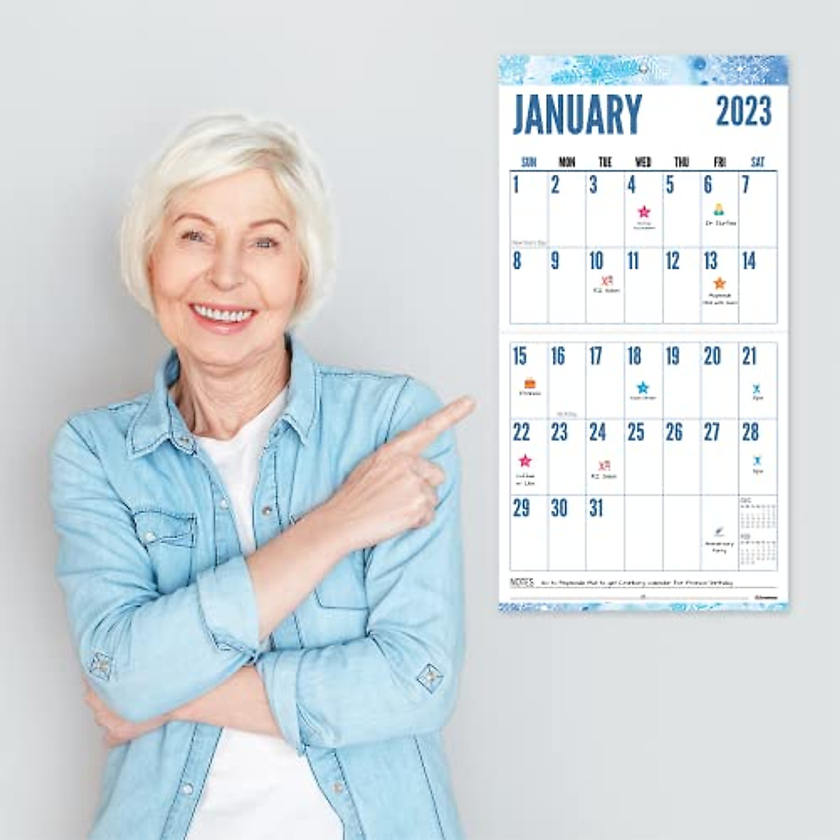 CRANBURY Large Print Wall Calendar 2023 - (Seasons, 12x23" Open), Colorful Designs, Big Numbers, Big Grid Calendar 2023, Low Vision Calendar, Non-Glossy Paper, Includes Stickers