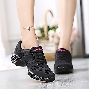 Dance Sneakers for Women, Women's Jazz Shoes Lace-up Split Sole Dance Sneakers Breathable Air Cushion Zumba Dancing Shoes Hip Hop Athletic Walking Shoes Black 39