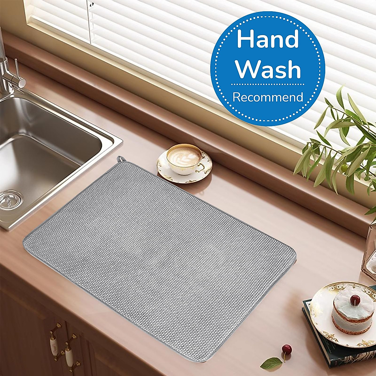 2 Pcs Large Dish Drying Mat for Kitchen Counter,24 x 17 inch Absorbent Microfiber Dishes Drainer Mats,XL Dish Drying Pad for Countertops,Racks,Under Sink(Gray)