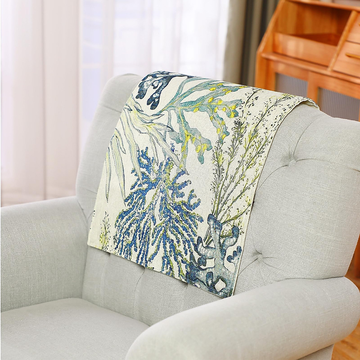 Breling Green Print Linen Elastic Recliner Chair Headrest Covers with Water Resistant Feature (2 Pieces)