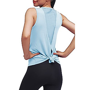 Mippo Women's Yoga Running Tank Tops - Sleeveless Summer Workout Shirts, Light Blue (M)