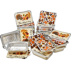 Gift Boutique 36 Thanksgiving Tin Foil Containers with Lid Covers For Cookies in 2 Harvest Designs Autumn Aluminum Disposable Food Storage Pans for Fall Treat Goodies Party Leftover 5"W X 7"L X 1.5"