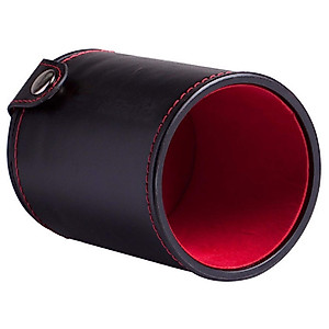 Cyber-Deals Set of 16mm Marbleized Dice and Black PU Leather, Velvet Lined Dice Cup with Storage Compartment (Gift Boxed) (Charcoal Dice, Red Lining Cup)