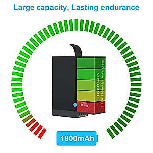 Batteries (3 Pack) 1800mAh and Charger for Gopro Hero 8/7/6/5 and Digital Monitor Compatible with Gopro Hero 8 Black, Hero 7 Black, Hero 6 Black, Hero 5 Black(Fully Compatible with Original)