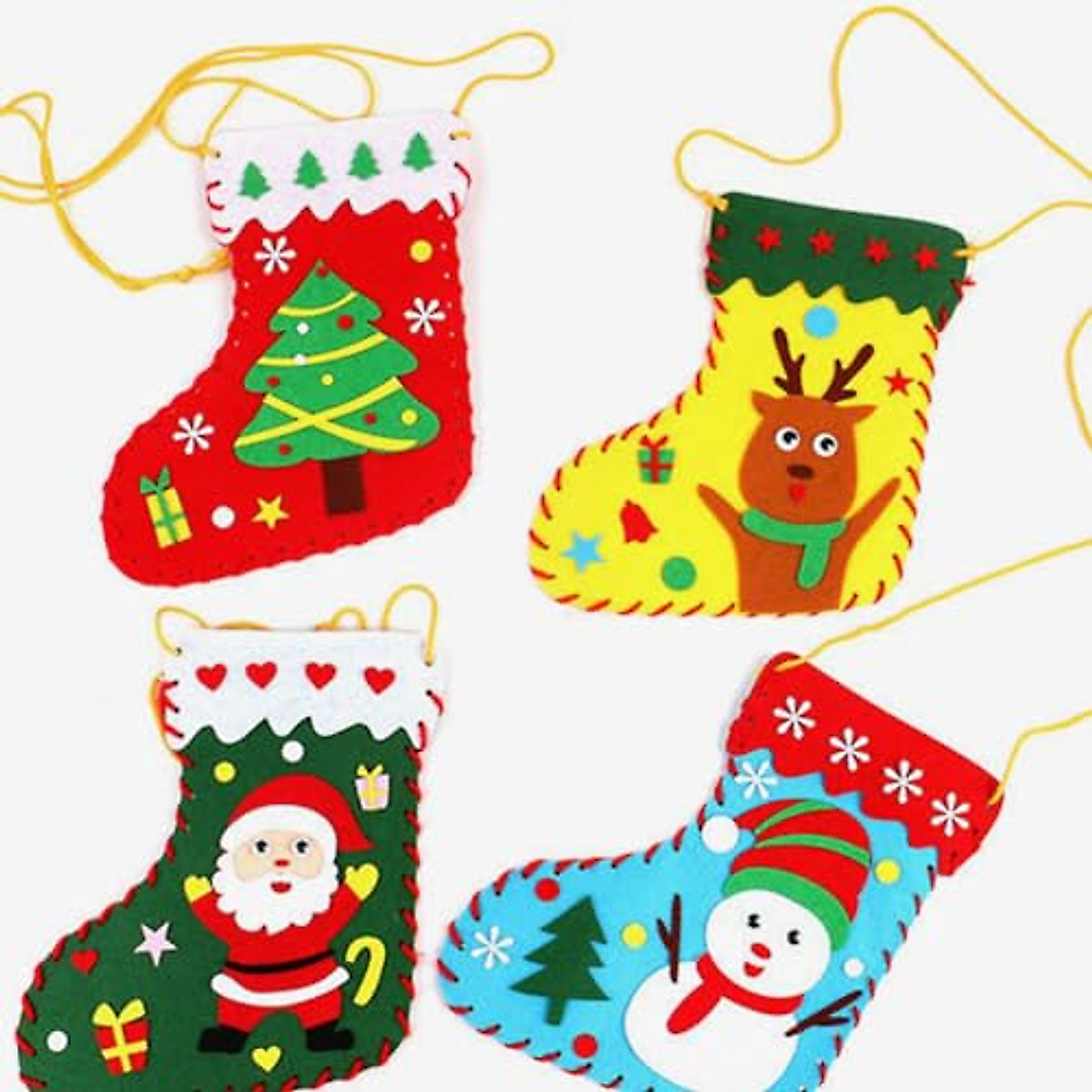 TOYANDONA 20pcs Christmas Felt DIY Stockings Crafts Create Your Own Santa Snowman Reindeer Christmas Decoration Ornaments Christmas Stocking Sewing Kits for Xmas Holiday Party