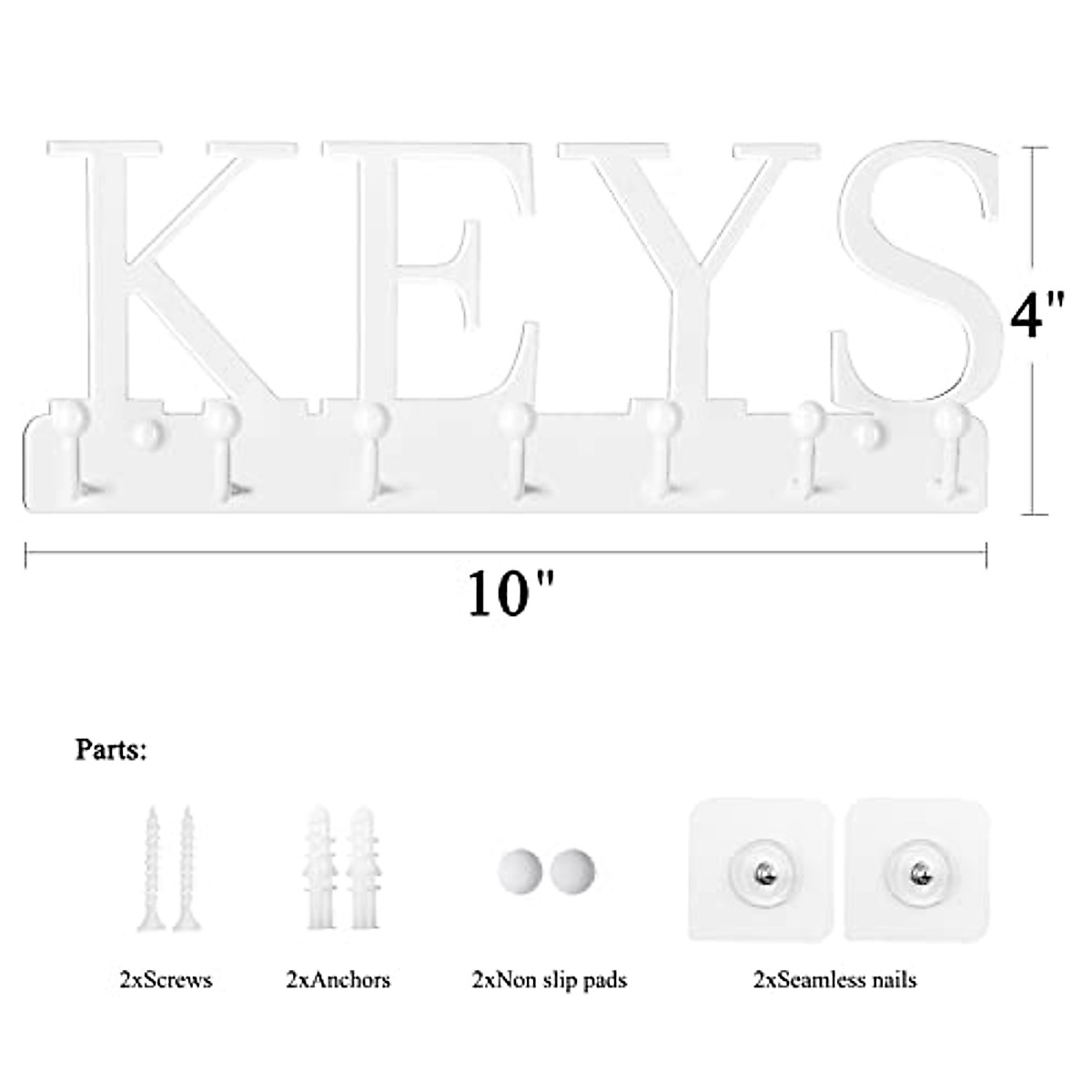 HLWDFLZ Key Holder for Wall - Wall Mounted Key Hangers with 7 Key Hooks, Wall Decorative Organizer Rack for Entryway Mudroom Front Door Kitchen Hallway Office 10 X 4 inches (White Keys)