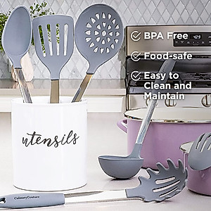 Culinary Couture 6-Piece Stainless Steel & Silicone Kitchen Utensils Set, Silicone Cooking Utensils, Heat Resistant Kitchen Cooking Utensils Set, Grey