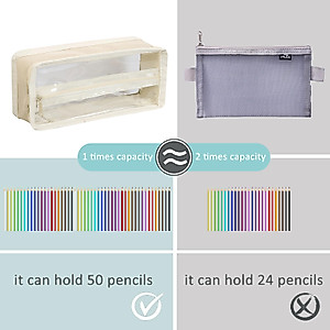 Clear Pencil Pouch, Transparent Pencil Case Organizer, Clear Pencil Case with Zipper for Pencil Storage (Beige)