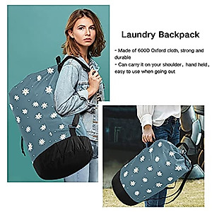 Flower Cute Laundry Bag Backpack with Shoulder Straps Daisy Dirty Clothes Organizer Extra Large Heavy Duty for Camp College Dorm Room Essentials for Girls