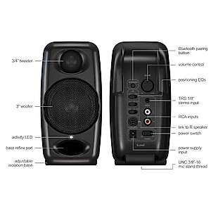 IK Multimedia iLoud Micro Monitor 50 watt portable wireless bluetooth studio reference monitors, dual speakers for music production, mixing, mastering, composing, producing and DJs