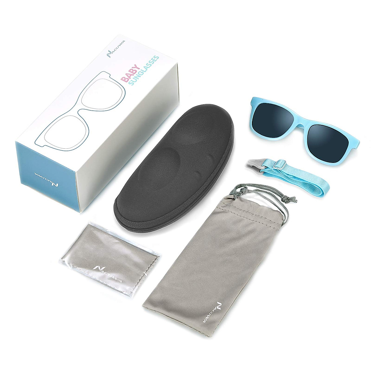 NACUWA Baby Sunglasses - 100% UV Proof Sunglasses for Baby, Toddler, Kids - Ages 0-2 Years - Case and Pouch included