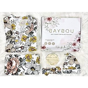 Baybou Robe and Swaddle Set Matching Mommy and Me Set Baby Girl Swaddle Blanket Gift 5-Piece Set Hospital Robe (Vintage Floral, L/XL)