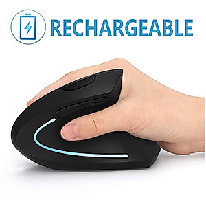 Acedada Ergonomic Mouse, Vertical Wireless Mouse, Rechargeable Optical Ergo Mice, 800/1200 /1600 DPI, 5 Buttons for Laptop, Desktop, PC, MacBook - Black