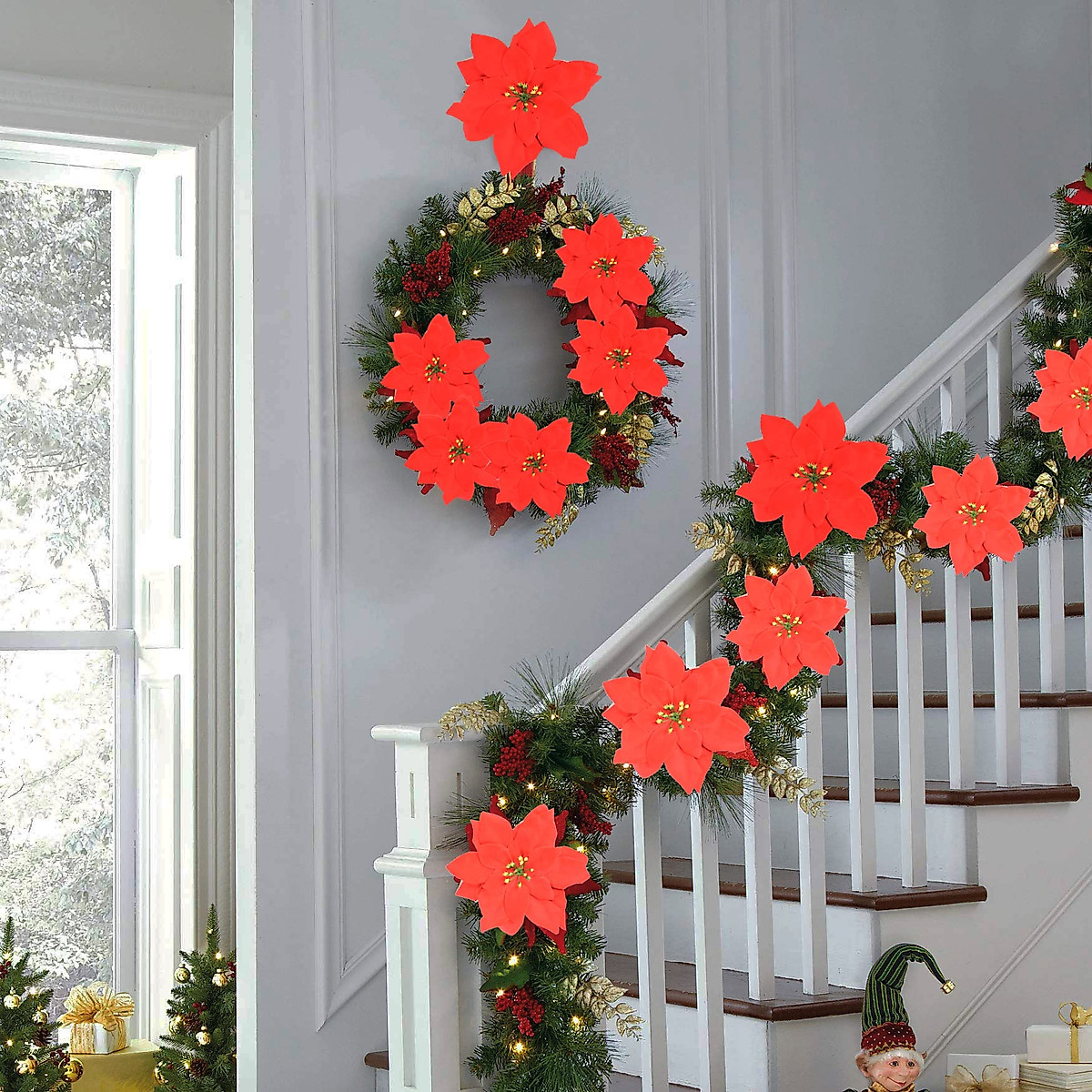 WISTART 30Pcs Christmas Artificial Poinsettia Flowers