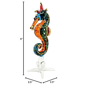 Handmade Large 6 inch Blue Sea Horse Blown Glass Art Sea Animal Figurines Figures for Anniversary Birthday Wedding Gift Ideas Ornament Miniature Cool Stuff Home Room Garden Table Decor - Y2021